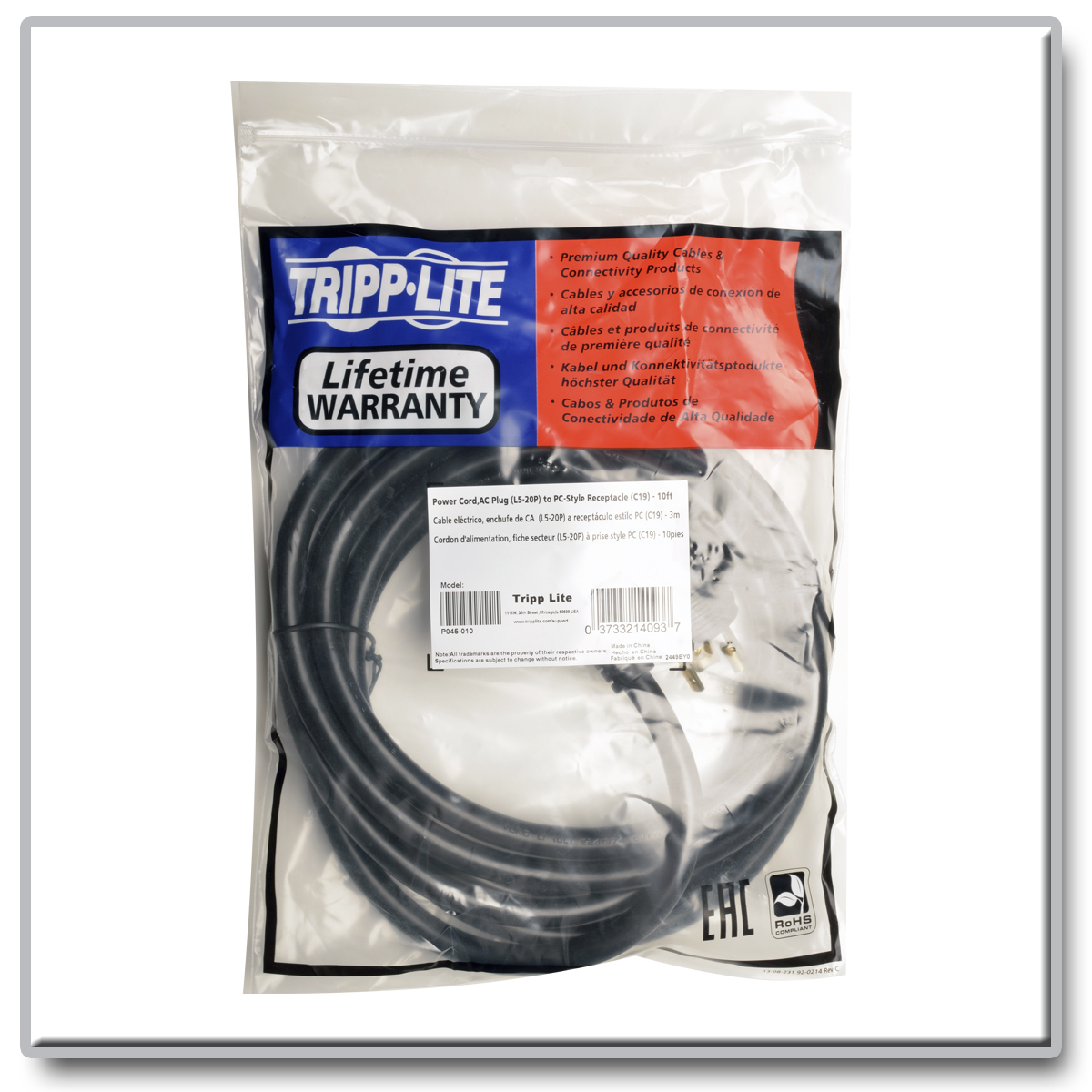 Tripp Lite 10ft Power Cord Extension Cable L5-20P to C19 for Servers ...