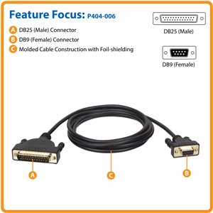 Tripp Lite 6ft AT Serial Modem Cable Gold Connectors DM25M to DB9F 6 ...