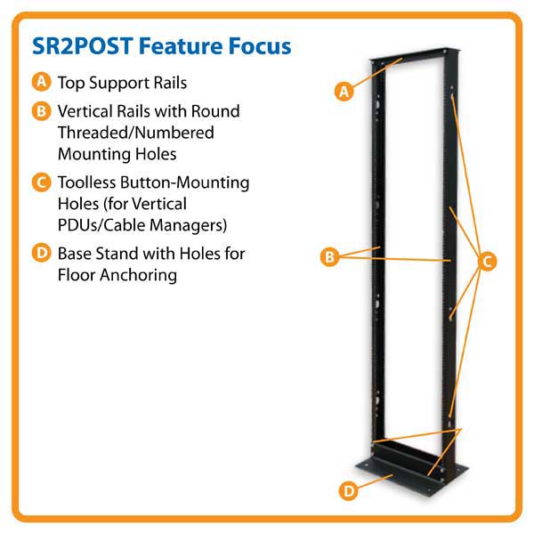 Tripp Lite 45U 2-Post Open Frame Rack Threaded Holes 800lb Capacity ...