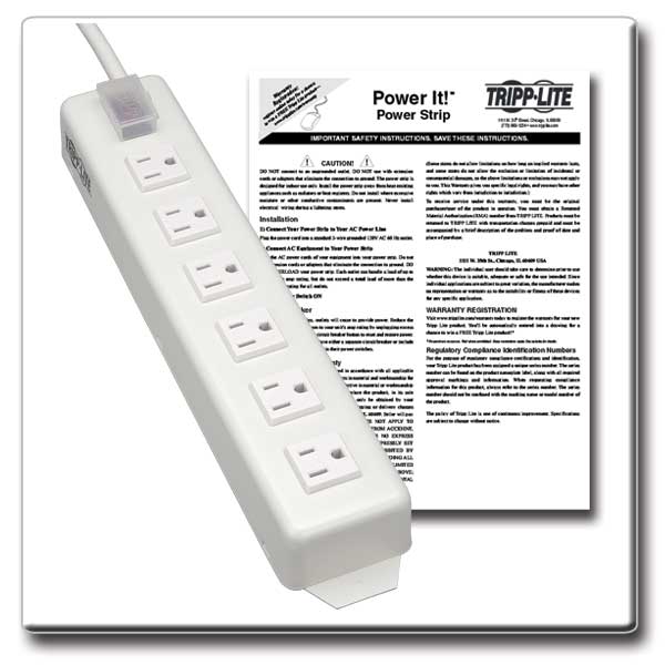 Tripp Lite Power Strip Metal 120V 5-15R Right Angle 6 Outlet 15' Cord ...