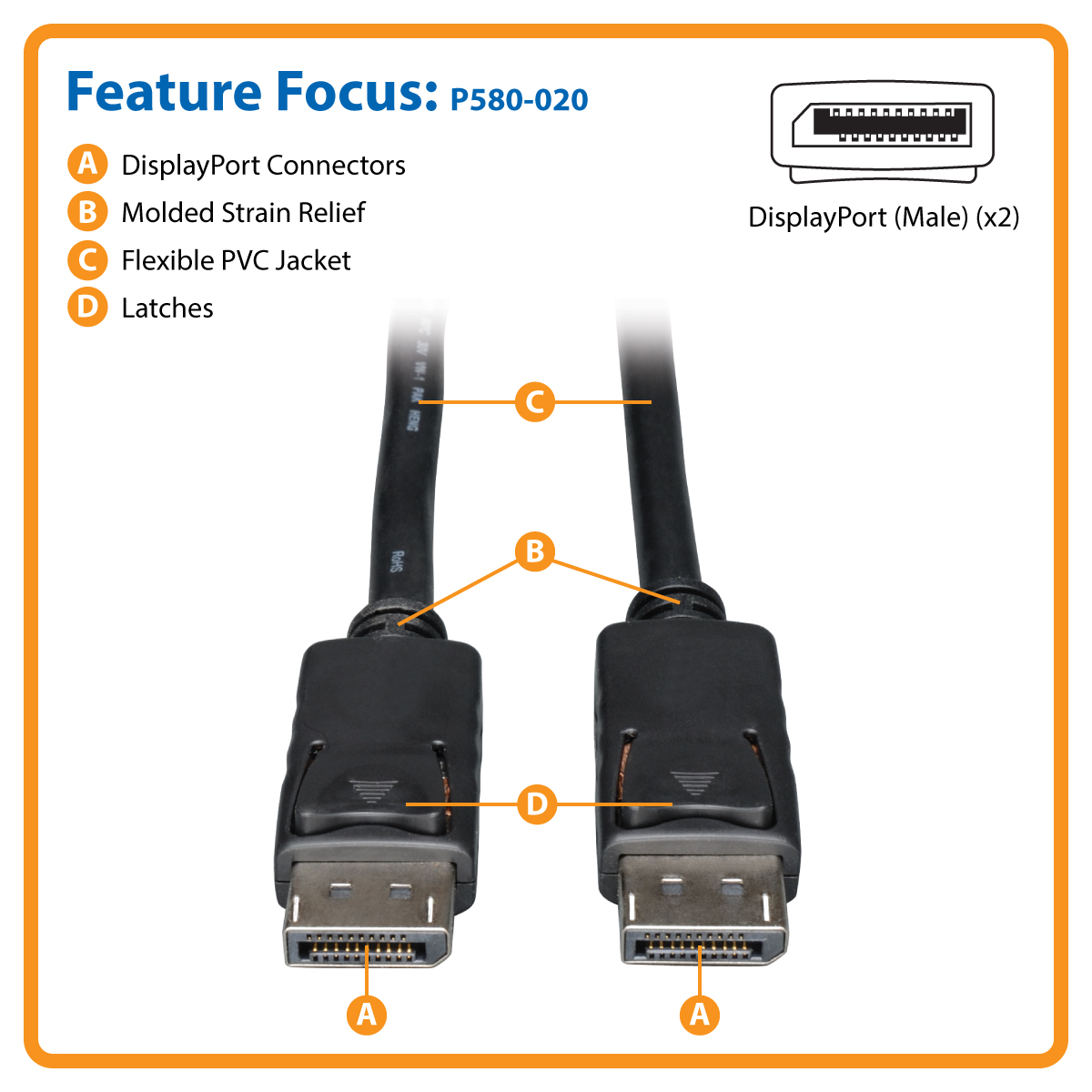 Tripp Lite 20ft DisplayPort Cable with Latches Video / Audio DP 4K x 2K ...