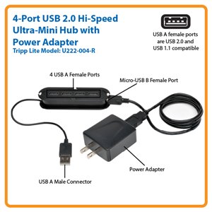Tripp Lite 4-Port USB 2.0 Mobile Hi-Speed Ultra-Mini Hub w/ Power ...