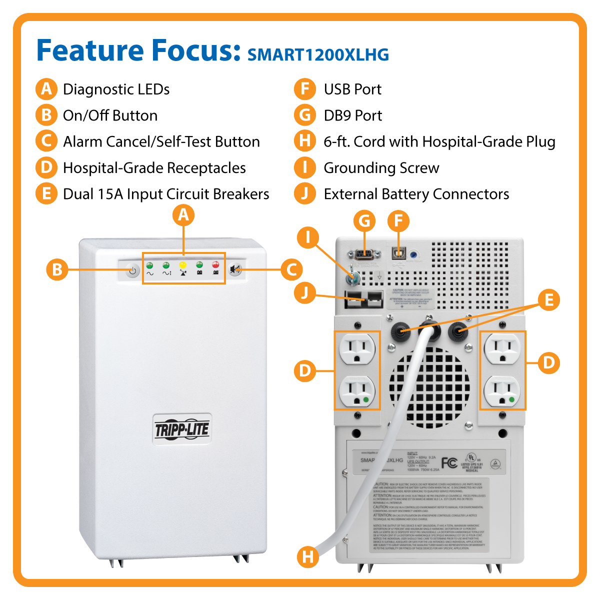 Tripp Lite UPS Smart 1000VA 750W Tower Hospital Medical AVR 120V USB ...