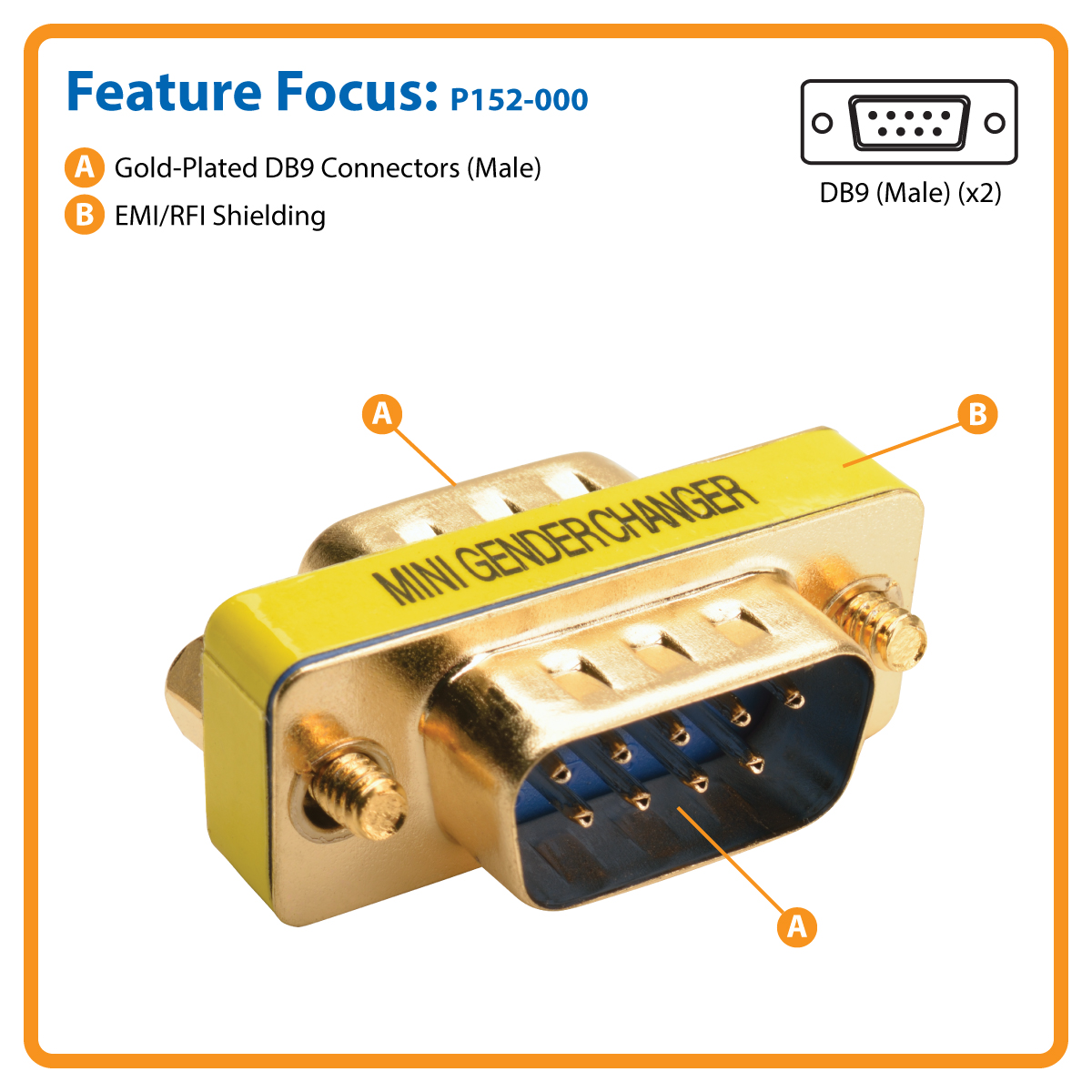 Tripp Lite Comapct Gold DB9 Gender Changer Adapter Connector DB9 M/M ...