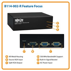 Tripp Lite 2-Port VGA / SVGA Video Splitter Signal Booster High ...