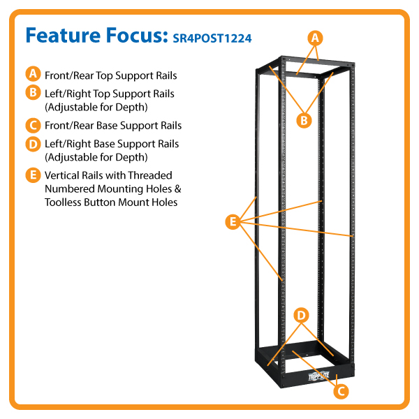 Tripp Lite 45U 4-Post Open Frame Rack Cabinet Threaded 12-24 Mounted ...