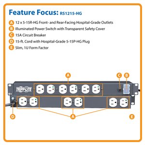 Tripp Lite Power Strip Hospital Medical Rackmount 120V 5-15R 12 Outlet ...