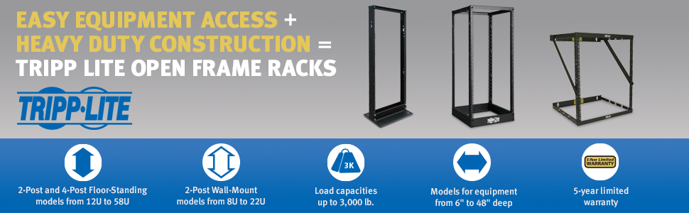 Tripp Lite 25U 2-Post Open Frame Rack Threaded Holes 800lb Capacity ...