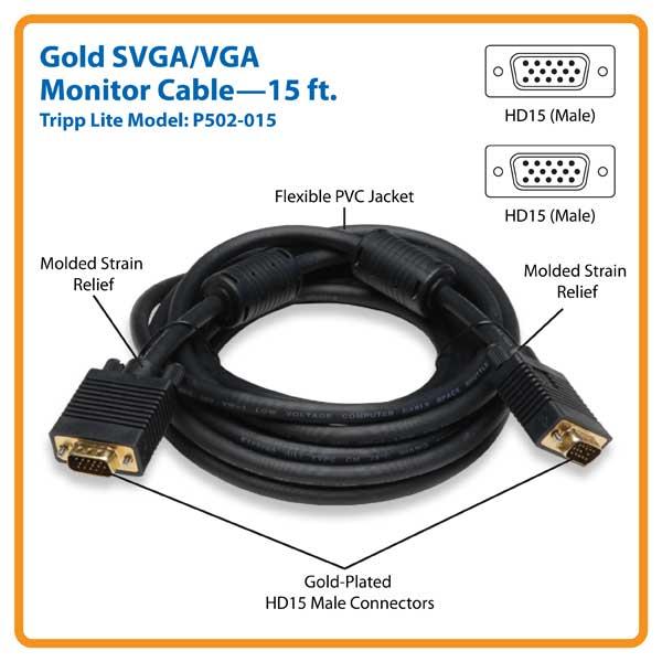 Tripp Lite 15ft SVGA / VGA Coax Monitor Cable with RGB High Resolution ...