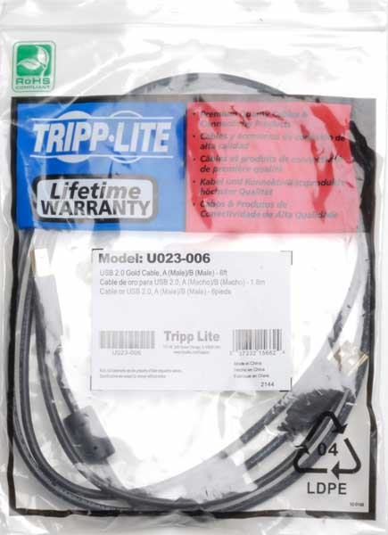 Tripp Lite 6ft USB 2.0 Hi-Speed A/B Device Cable Ferrite Chokes M/M 3 ...