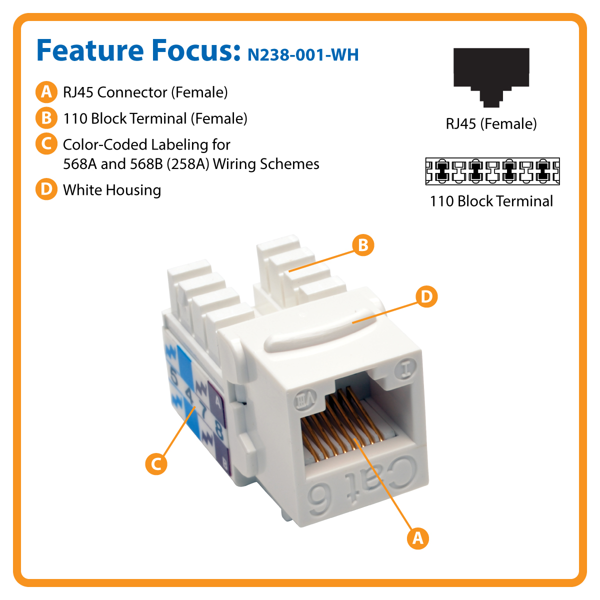 Tripp Lite Cat6/Cat5e 110 Punch Down Keystone Jack - modular insert
