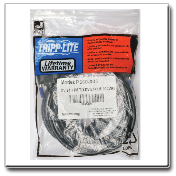 Tripp Lite 3ft DVI Dual Link Digital TMDS Monitor Cable Shielded DVI-D ...