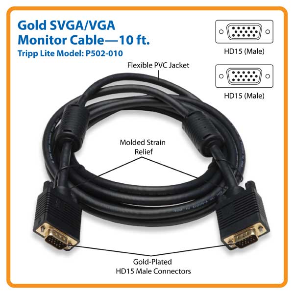 Tripp Lite 10ft VGA Coax Monitor Cable with RGB High Resolution HD15 M ...