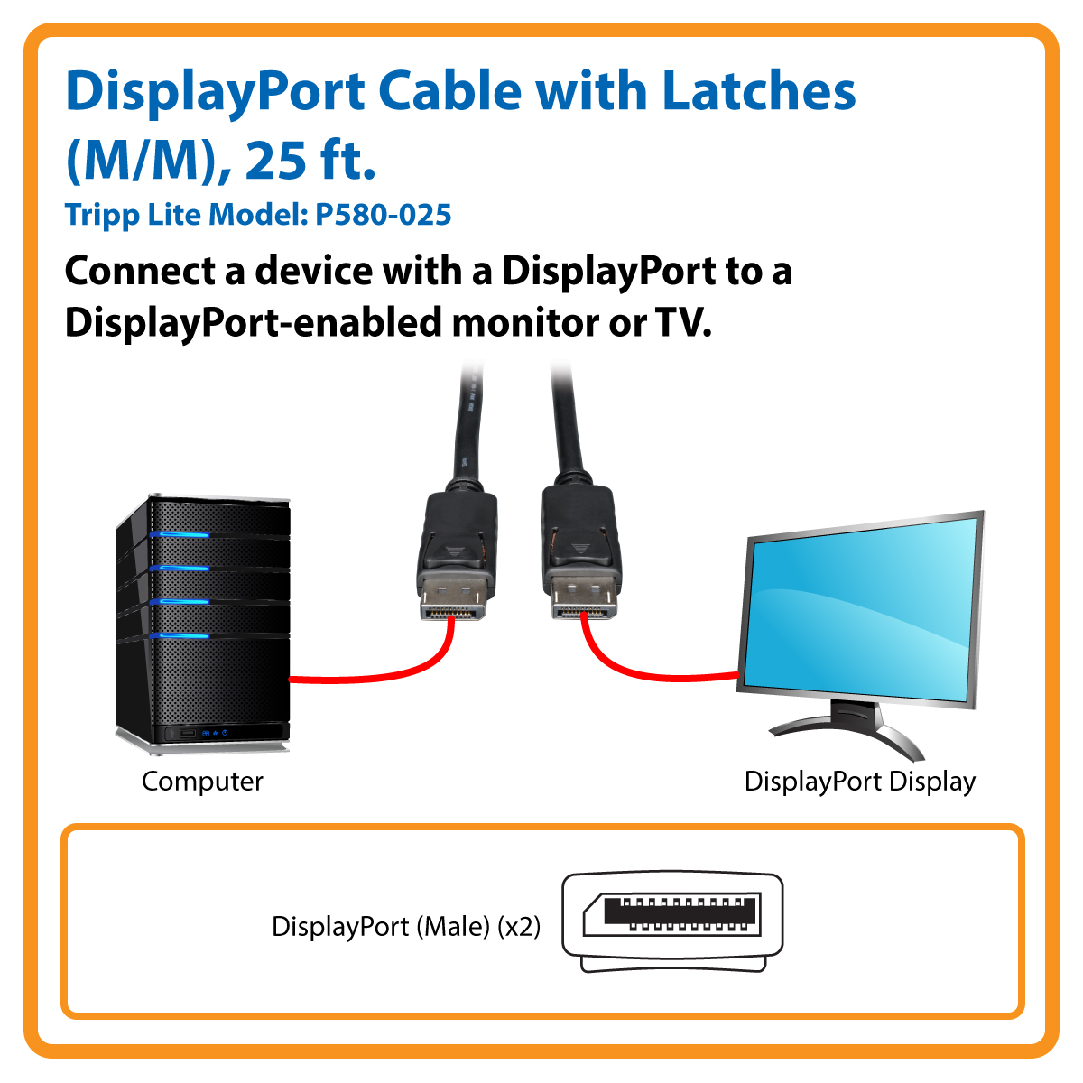 Tripp Lite 25ft DisplayPort Cable with Latches Video / Audio DP 4K x 2K ...