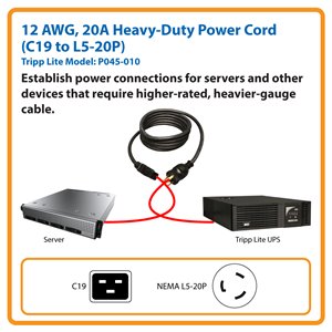 Tripp Lite 10ft Power Cord Extension Cable L5-20P to C19 for Servers ...