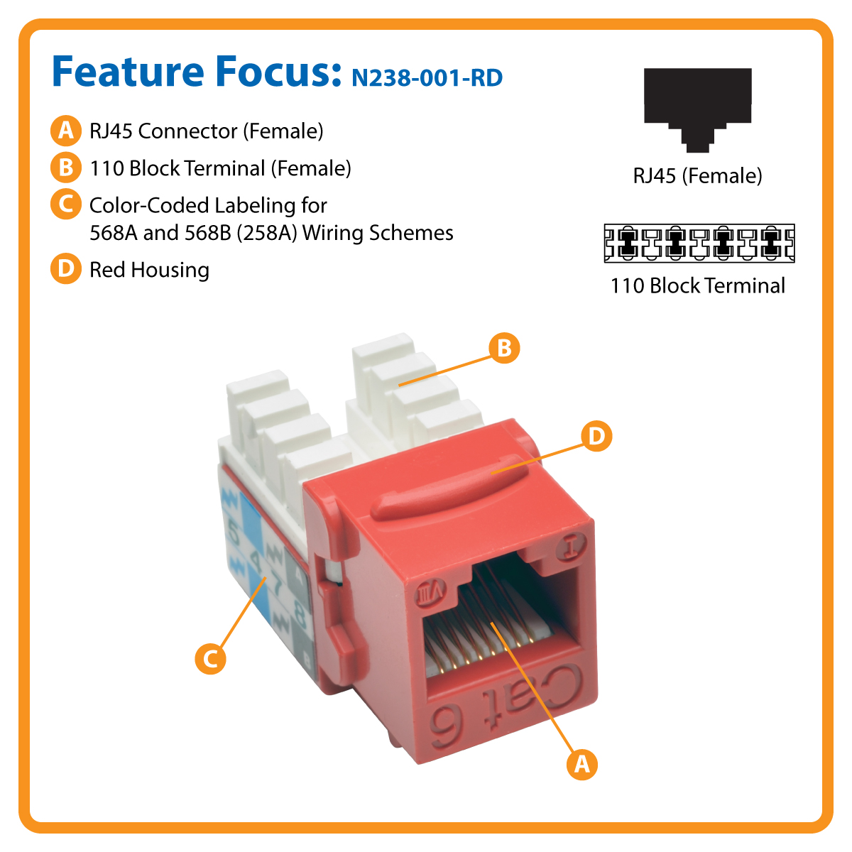 Tripp Lite Cat6/Cat5e 110 Punch Down Keystone Jack - modular insert