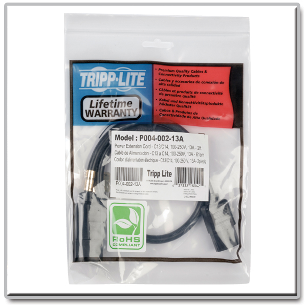 Tripp Lite 2ft Computer Power Cord Extension Cable C14 to C13 13A 16AWG ...