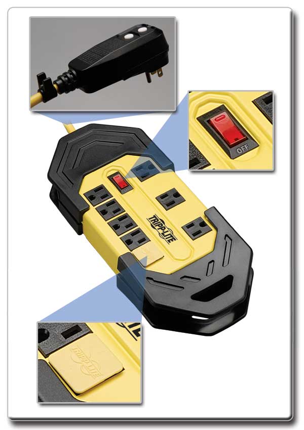 Tripp Lite Safety Power Strip w/ 8 out GFCI Plug OSHA Yellow 12' Cord ...