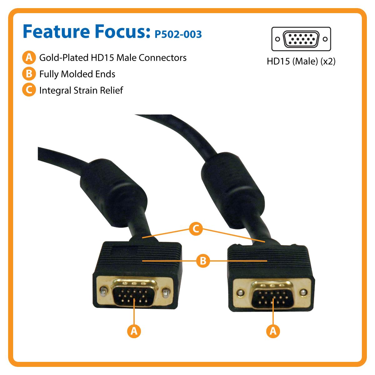 Tripp Lite 3ft VGA Coax Monitor Cable with RGB High Resolution HD15 M/M ...