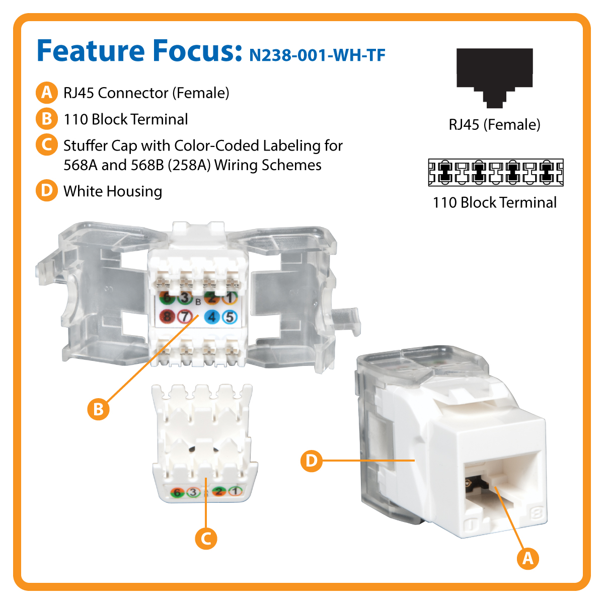 Tripp Lite Cat6 / Cat5e Keystone Jack, 180-Degree Toolless - RJ-45 ...
