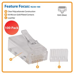 Tripp Lite Cat6 Gigabit RJ45 Modular Connector Plug w/ Load Bar 100 ...