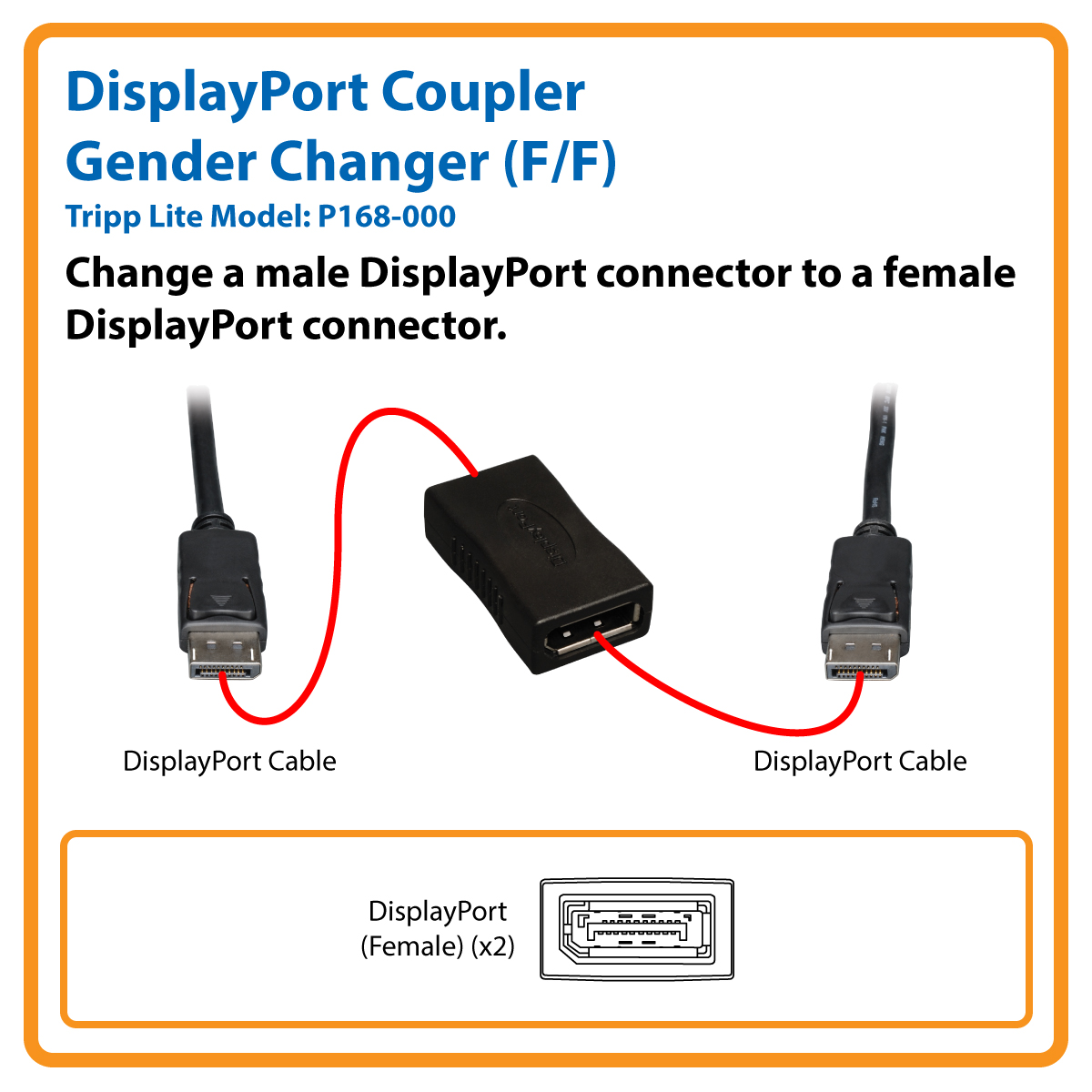Tripp Lite Compact DisplayPort Gender Changer / Coupler DisplayPort DP ...