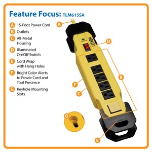 Tripp Lite Safety Surge Protector Strip 120V 6 Outlet 15' Cord OSHA ...