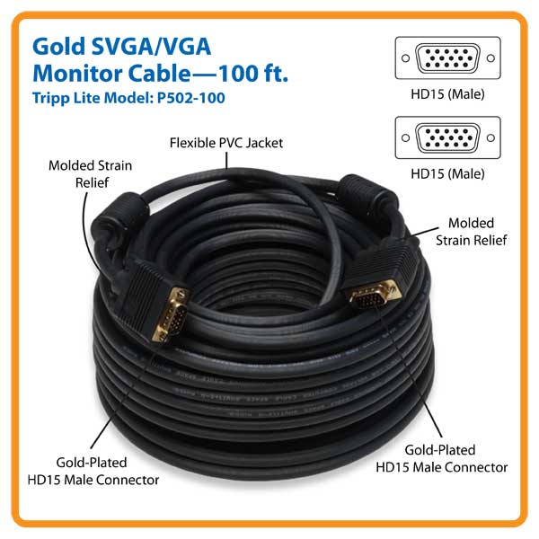 Tripp Lite 100ft SVGA / VGA Coax Monitor Cable with RGB High Resolution ...
