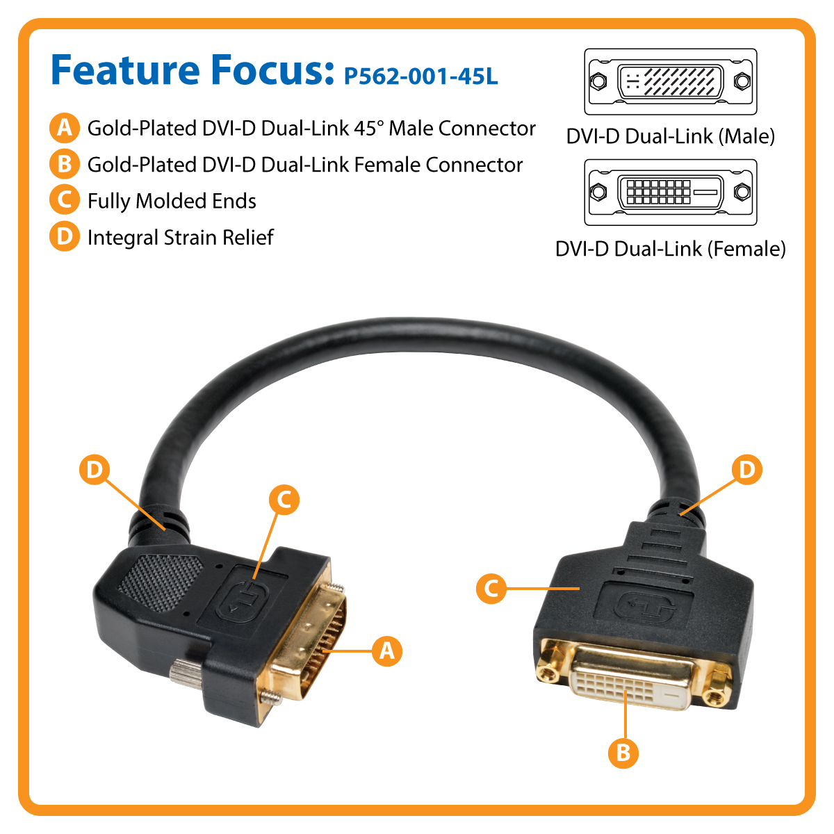 Tripp Lite 1ft DVI Dual Link Digital Extension Adapter Cable 45 Degree ...