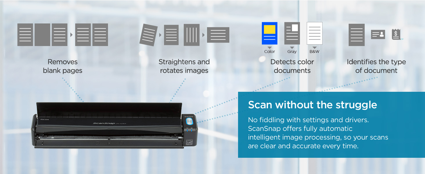 Ricoh ScanSnap iX100 - sheetfed scanner - portable - USB 2.0, Wi-Fi
