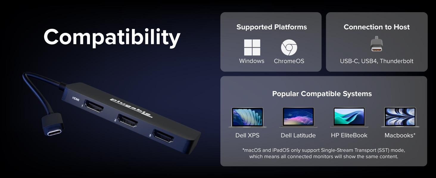 Plugable - docking station - USB-C - 3 x HDMI