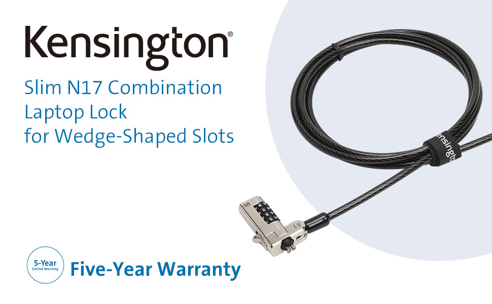 Kensington Slim N17 Combination Laptop Lock for Wedge-Shaped Slot ...