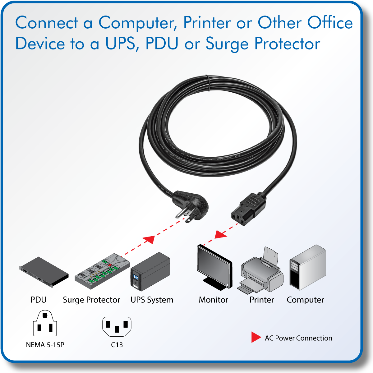 Tripp Lite Desktop Computer AC Power Cord, Right-Angle NEMA 5-15P to ...
