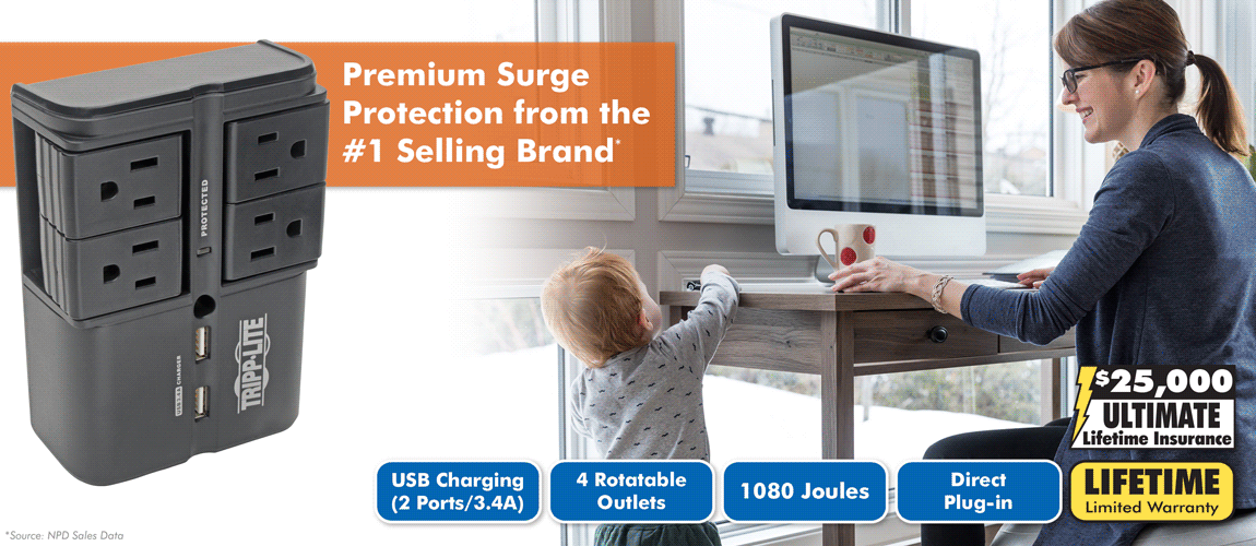 Tripp Lite Surge 4 Outlet 3.4A USB Charger Tablet Smartphone Ipad Iphone - surge protector ...