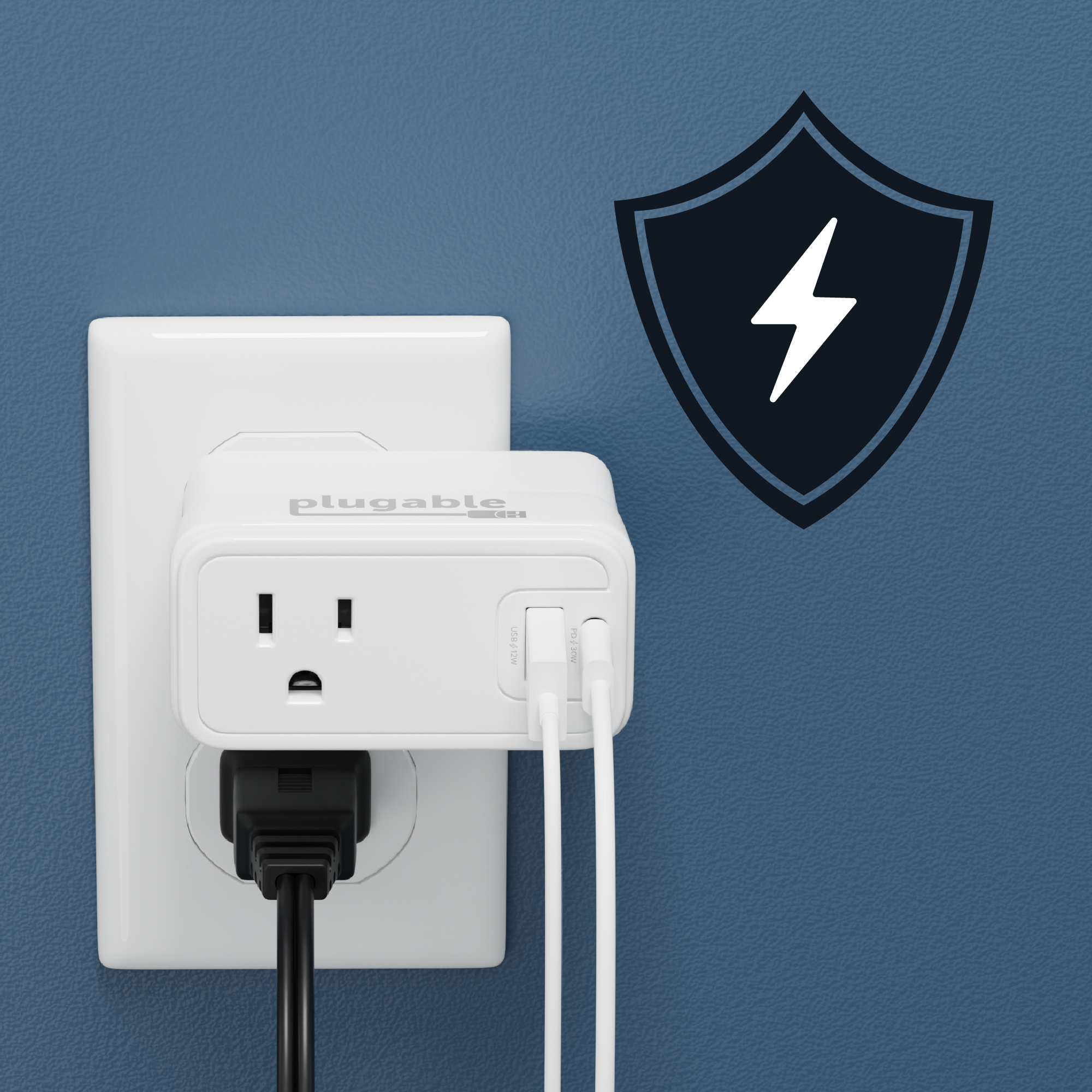 Plugable Wall Outlet Extender, 1x USB-C and 1x USB, 32W Fast Charger Block