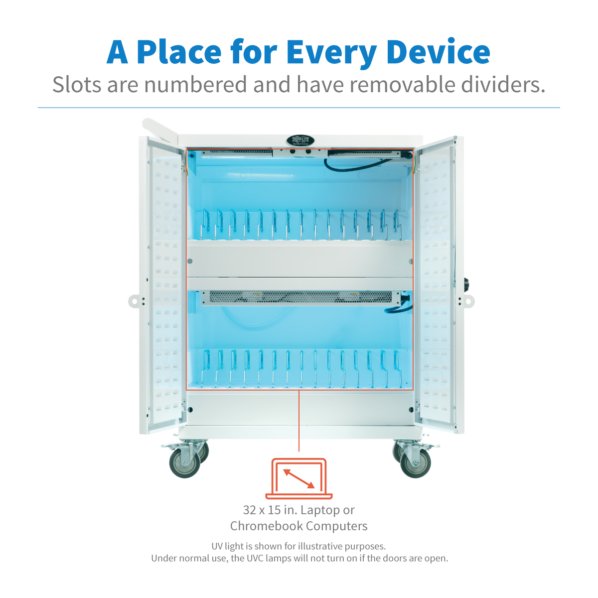 Tripp Lite Safe-IT UV Sanitizing Charging Cart 32-Port AC Antimicrobial ...