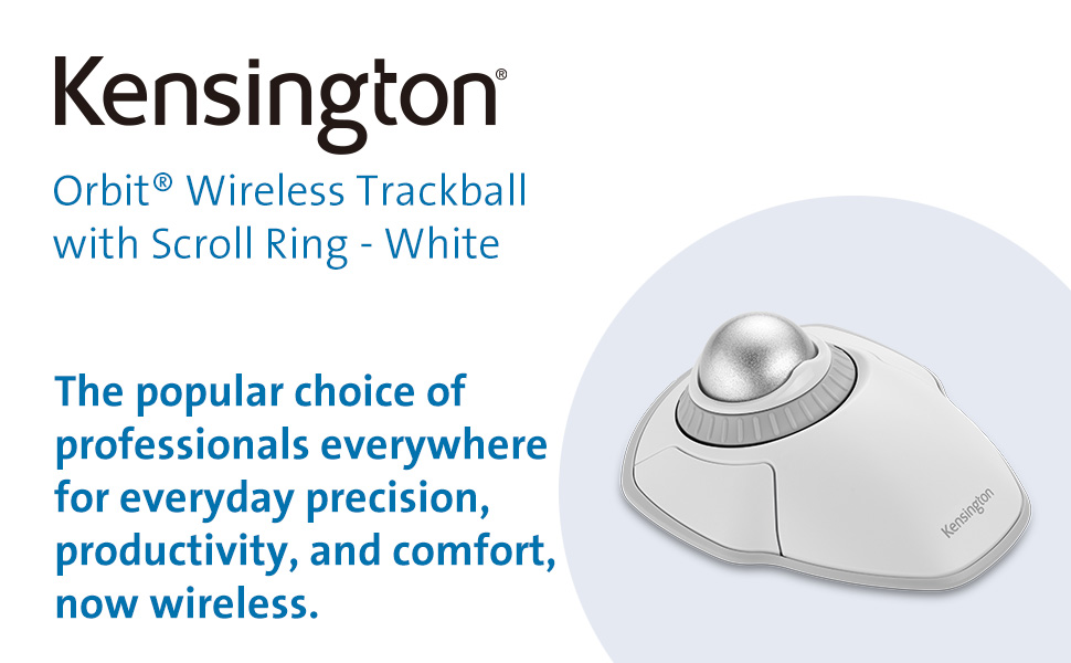 Kensington Orbit Wireless Trackball with Scroll Ring - White