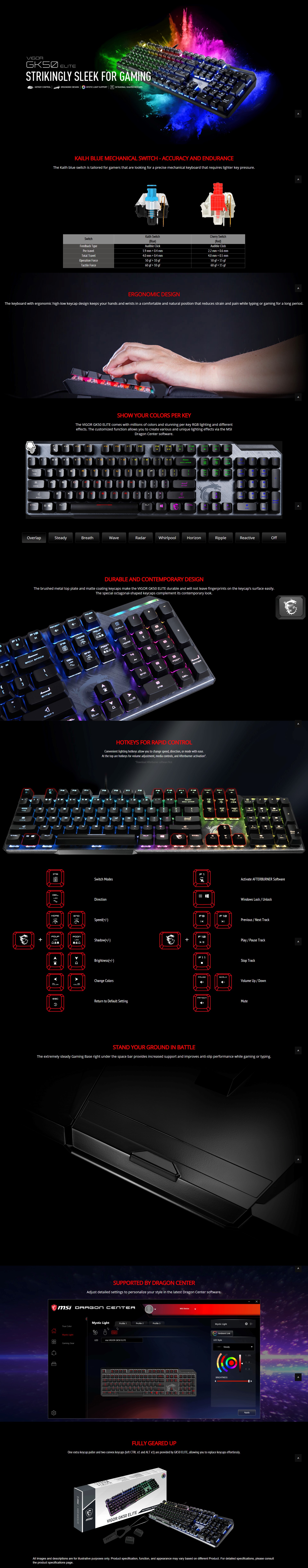 MSI Keyboard Vigor GK50 Elite - US - Wired - USB 2.0 - Keys roll over