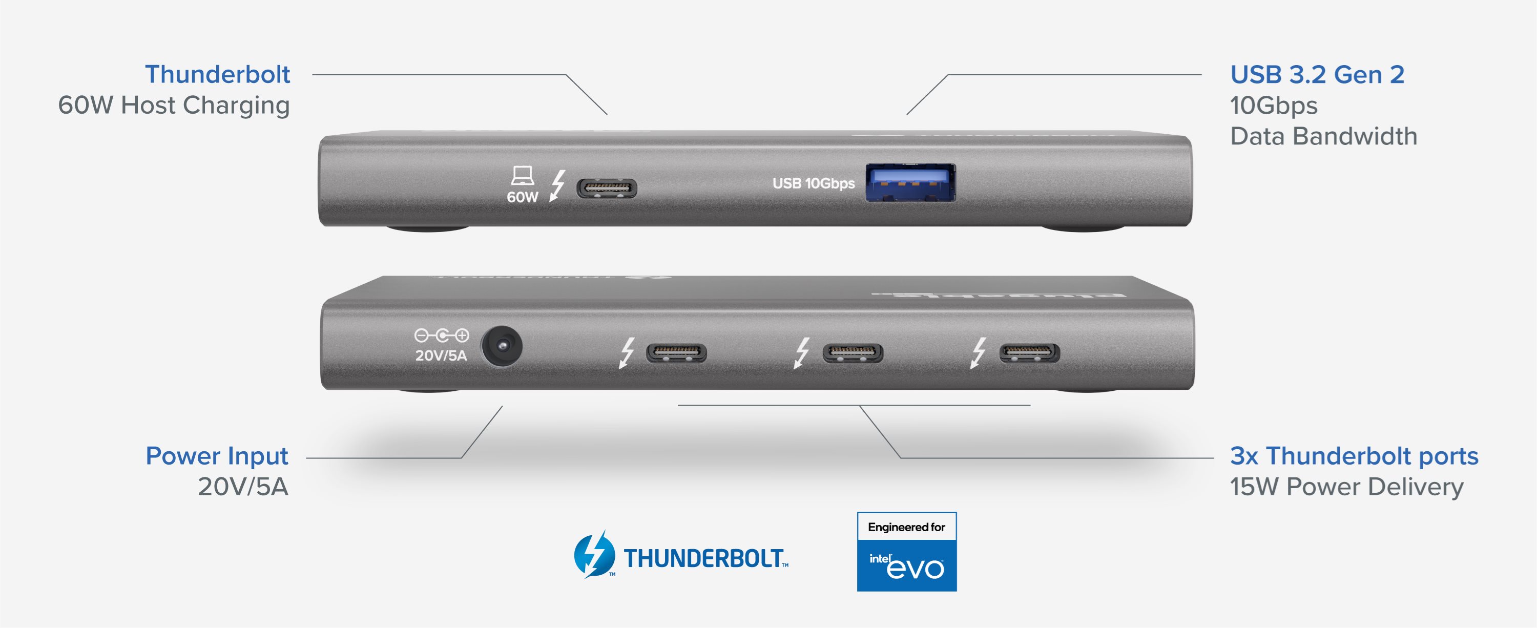 Plugable USB4 Hub 5-in-1 Thunderbolt 4 Hub, 60W, 1x USB-C to HDMI Adapter