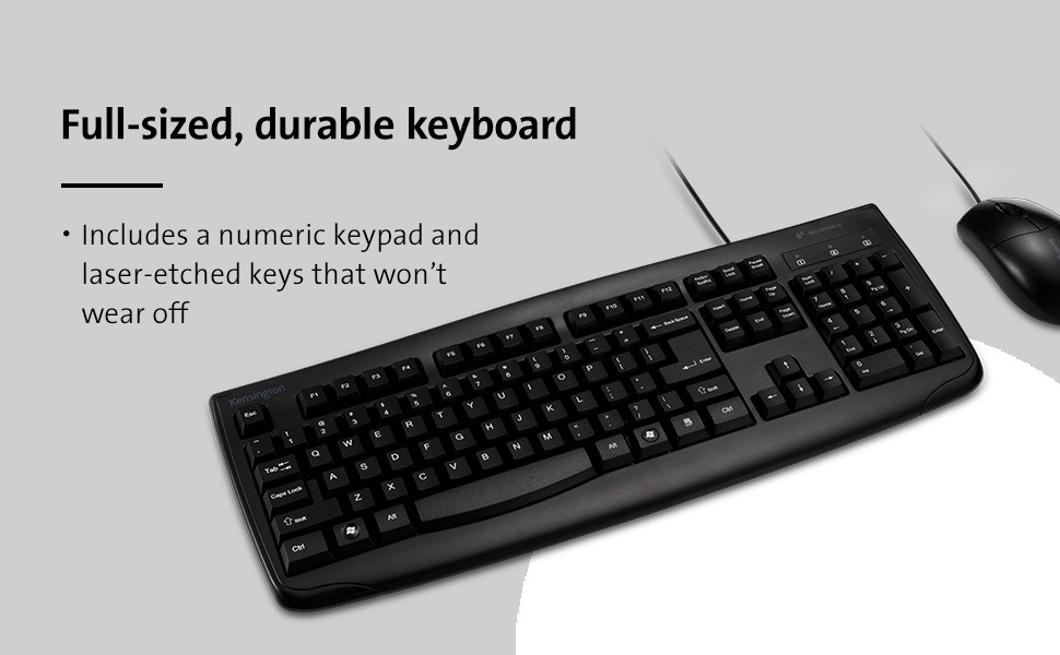 Kensington Pro Fit Washable - keyboard and mouse set - US - black