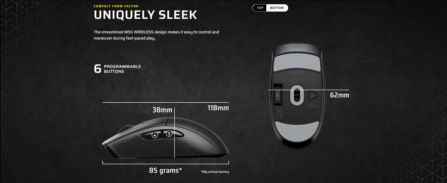 CORSAIR Gaming M55 WIRELESS - Mouse - lightweight - optical - 6 buttons ...