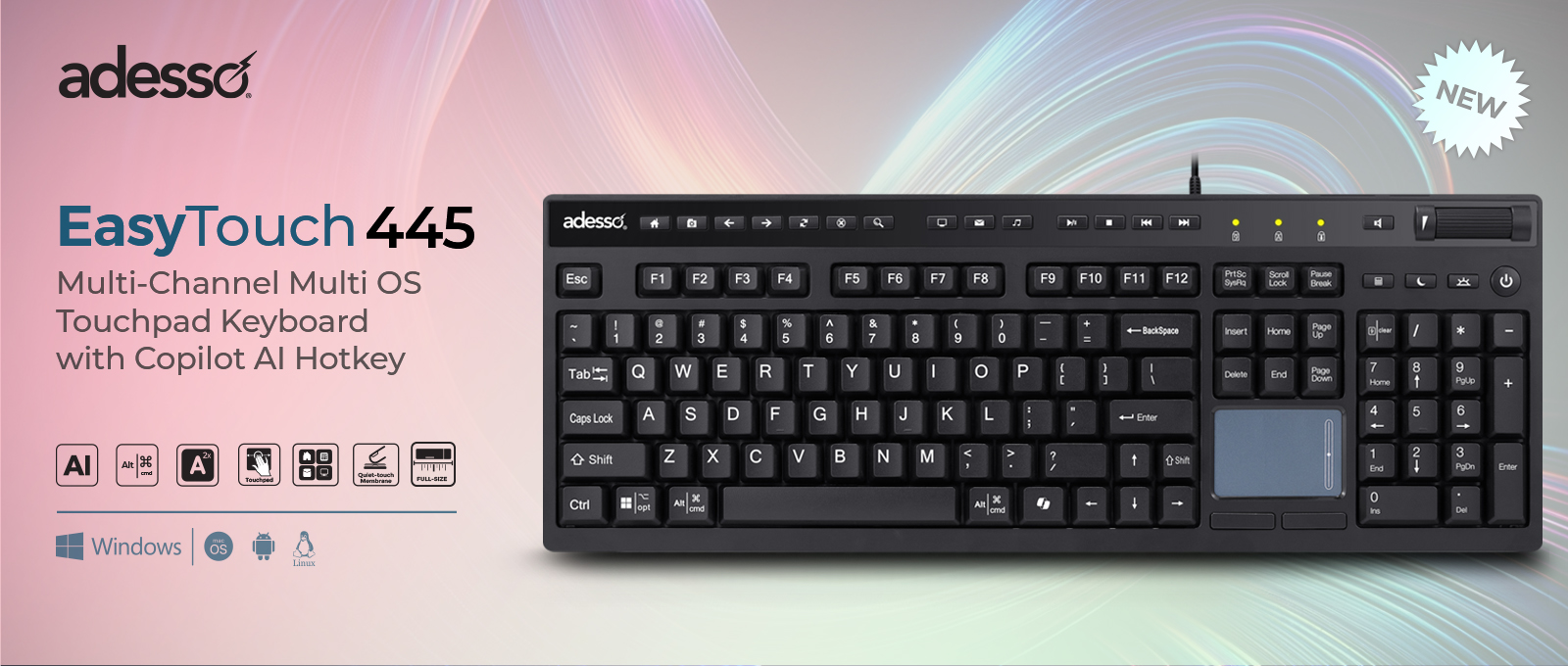 Adesso EasyTouch 445 - keyboard - multi-channel, for Windows/Mac ...