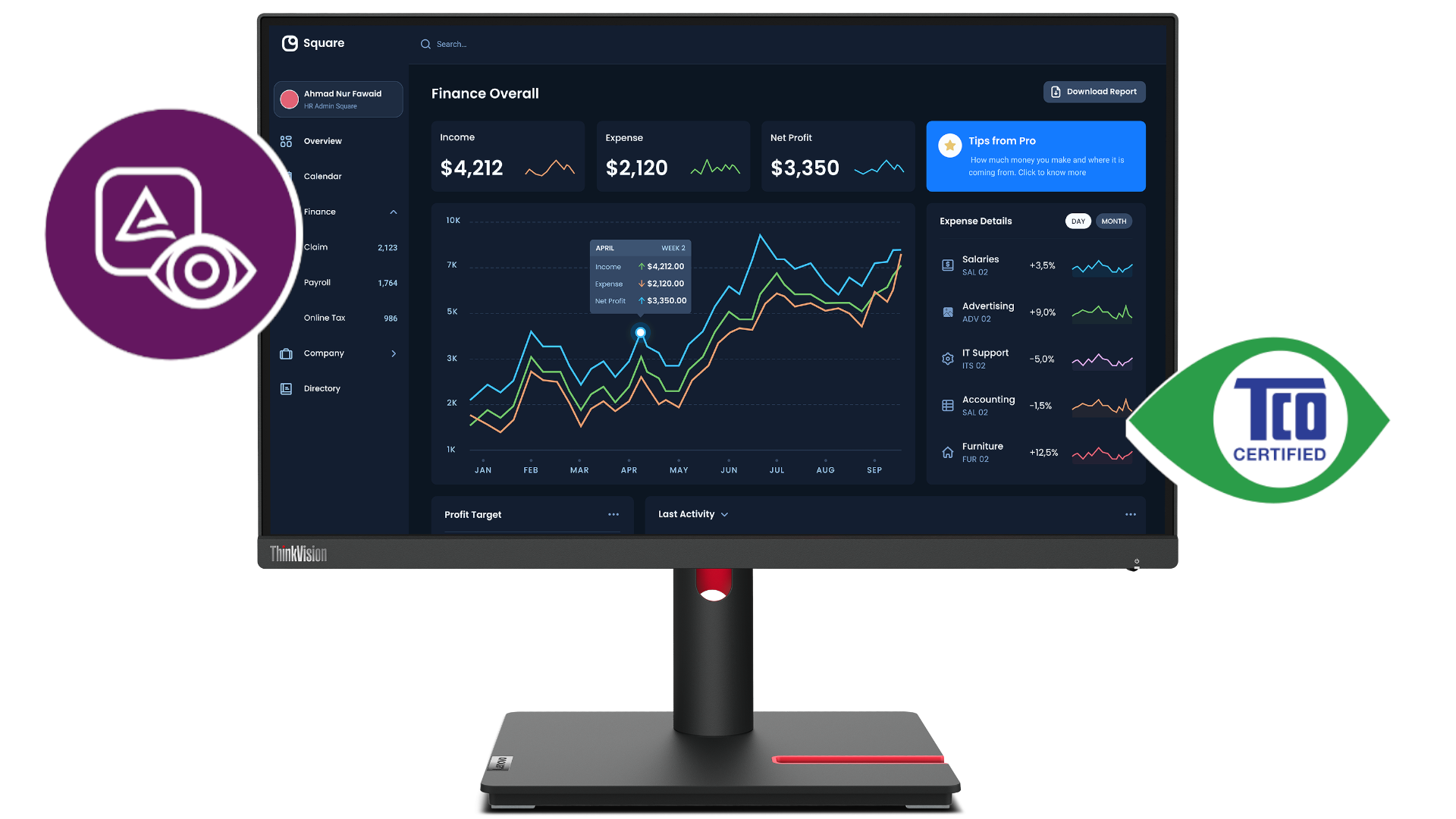 Lenovo ThinkVision T22i-30 - LED monitor - Full HD (1080p) - 21.5"