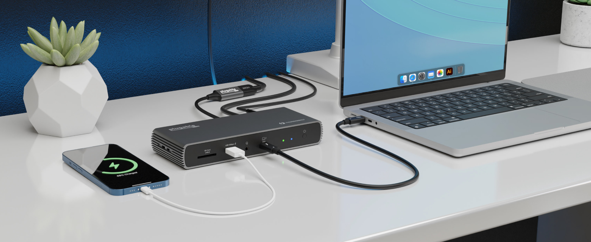 Plugable Thunderbolt 4 Dock,100W Dual Monitor Single 8K or Dual 4K - TAA Compliant