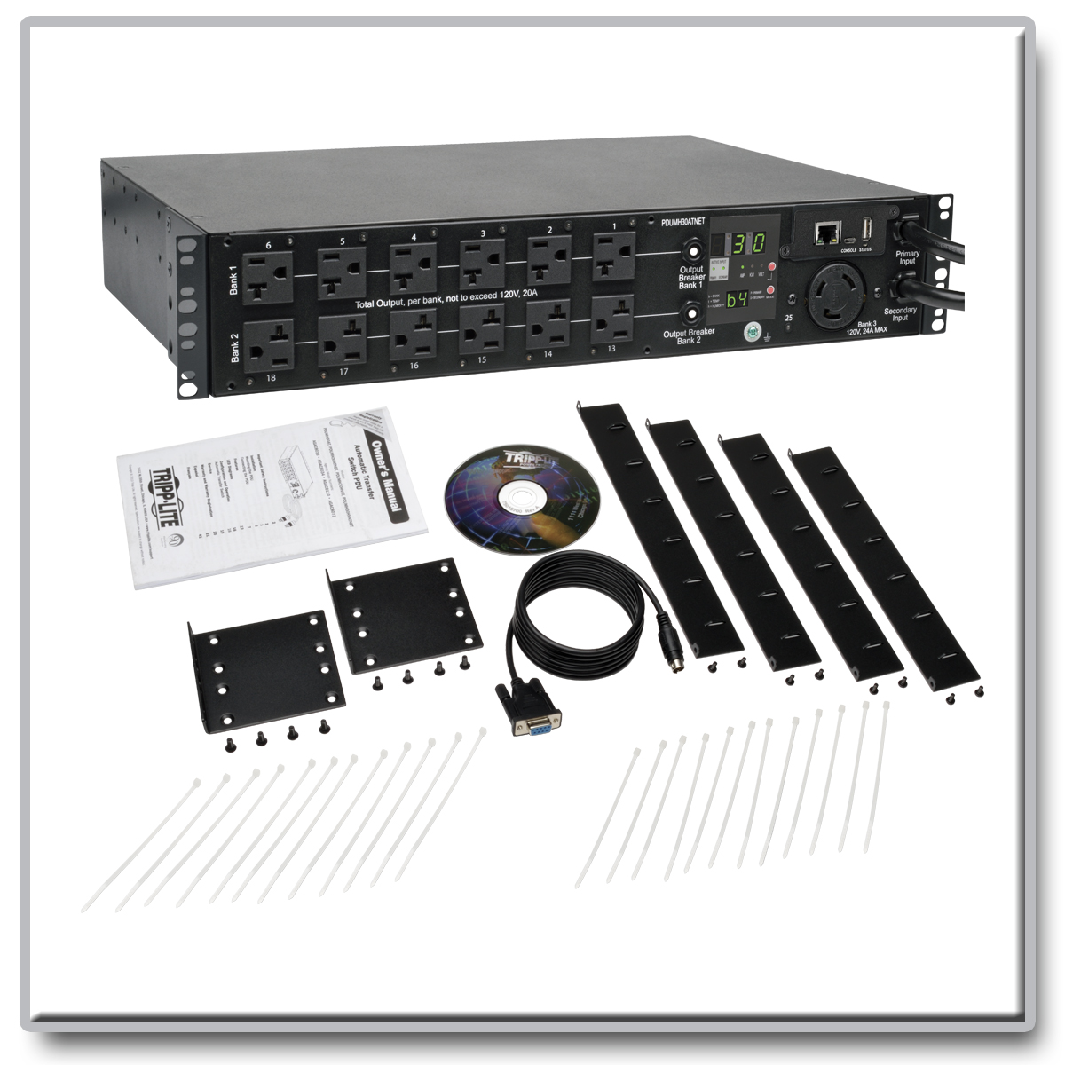 Tripp Lite PDU Switched ATS 120V 30A 24 5-15/20R; 1 L5-30R 2 L5-30P ...