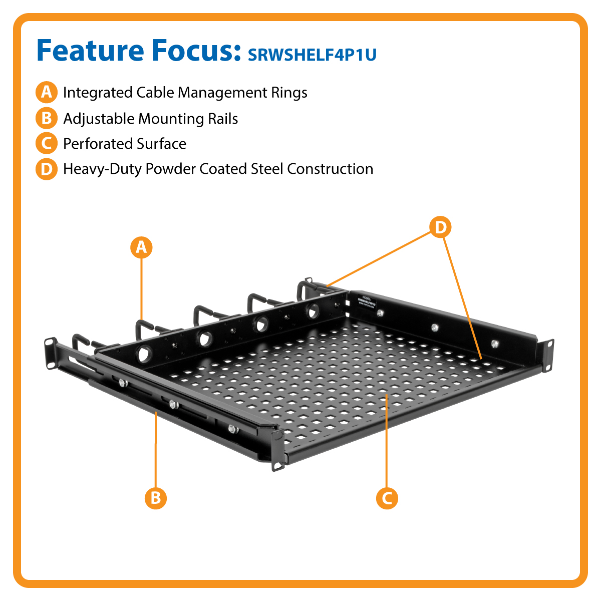 Tripp Lite Cantilevered Steel Rack Shelf - 1U, Vented, Integrated Cable ...