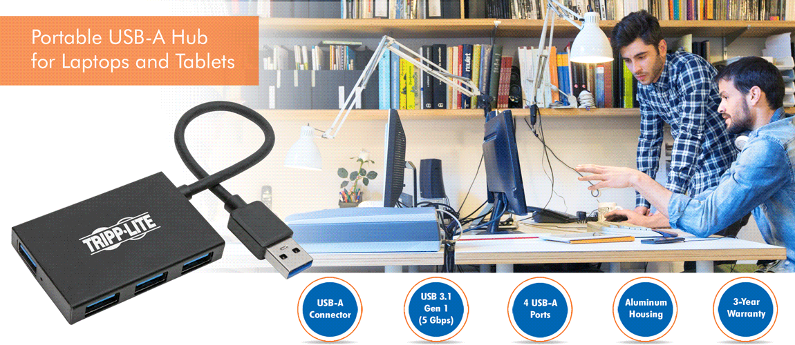 Tripp Lite USB 3.0 Hub SuperSpeed Slim 4 USB-A Ports 5Gbps Compact ...