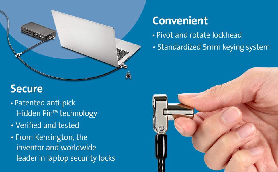 Kensington Universal 3-in-1 Keyed Cable Lock - Twin Lockheads ...
