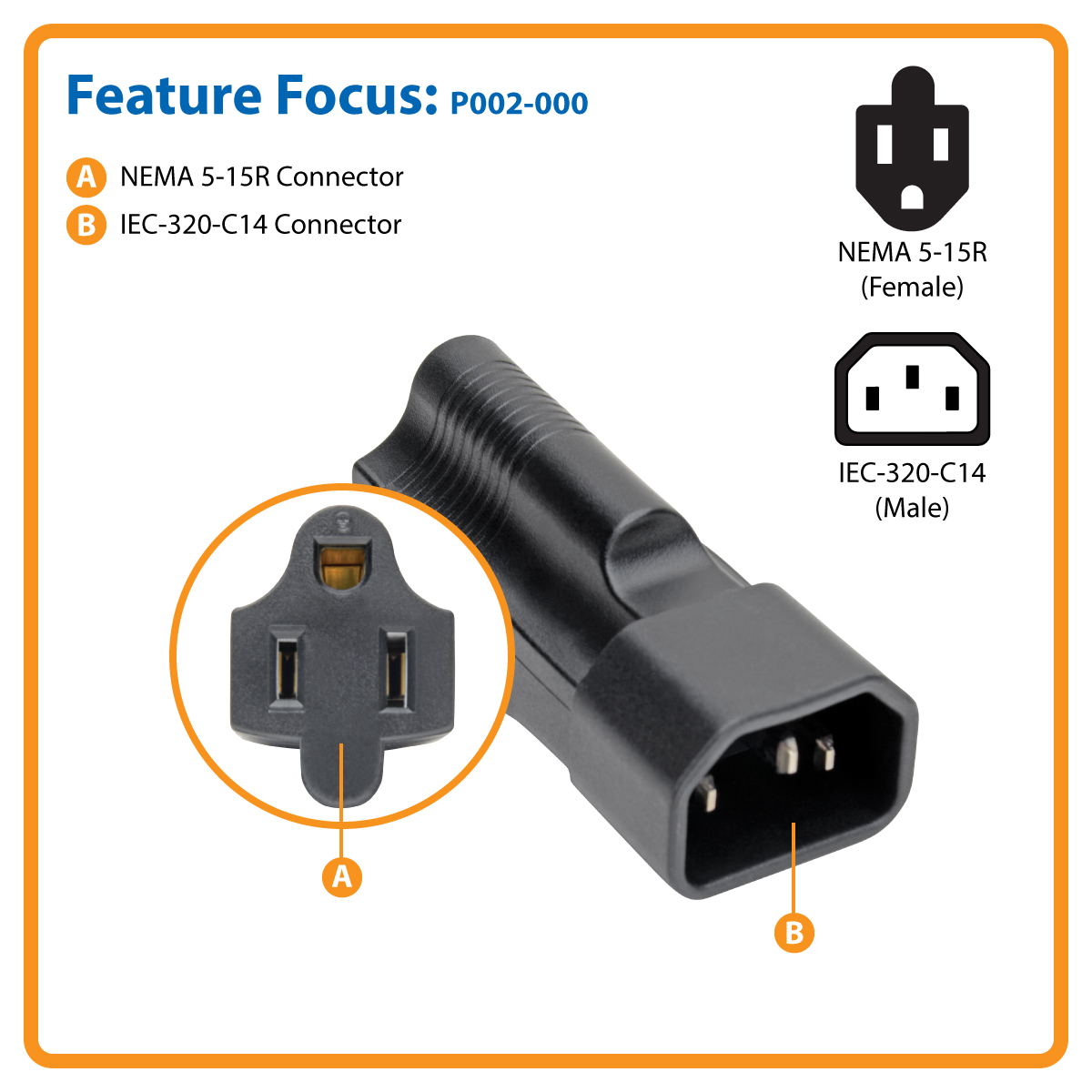 Tripp Lite NEMA 5-15R to C14 Power Cord Adapter - 15A, 125V, Black ...