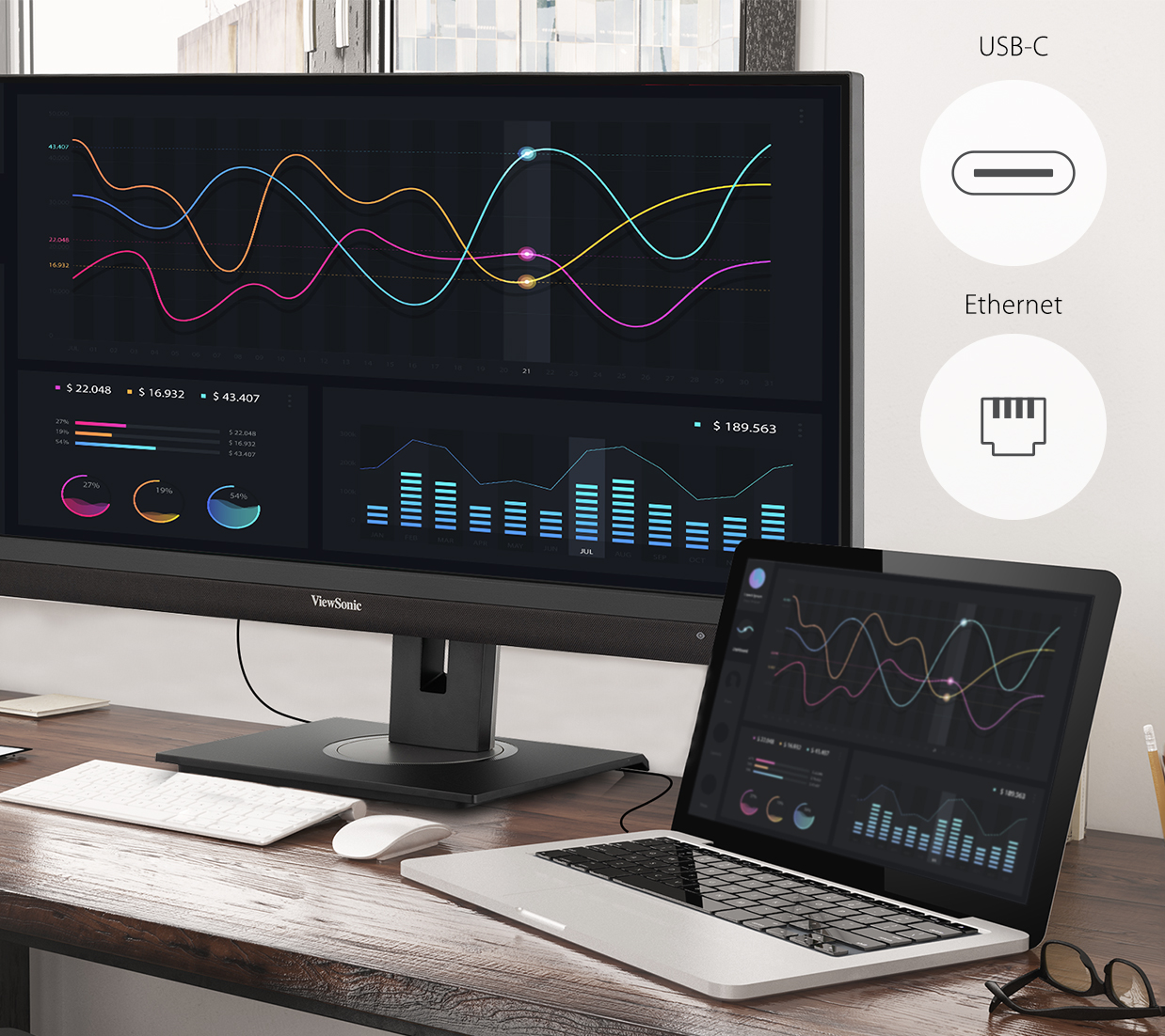 Viewsonic Docking monitor - 34" - WQHD - Ergonomic - 21:9 - 3440 x 1440